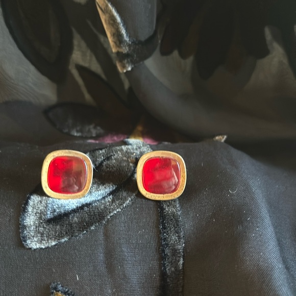 Anson | Accessories | Vintage Anson Patpend Square Gold Tone Red Lucite ...
